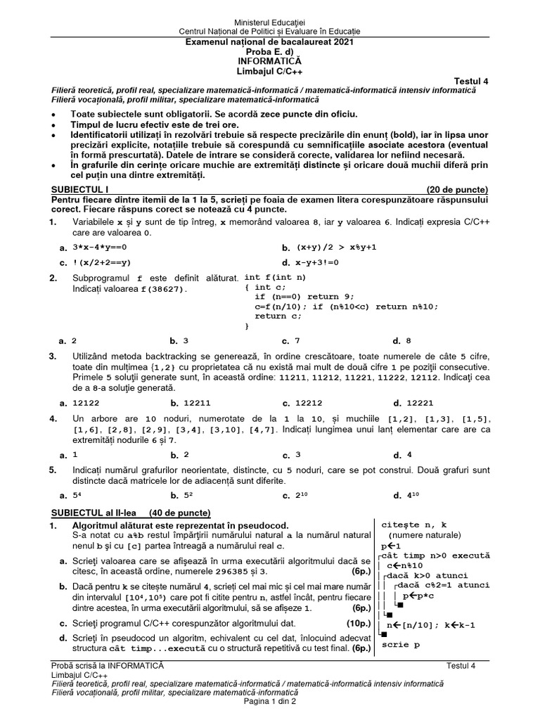 Test de Antrenament 4 2021 | PDF