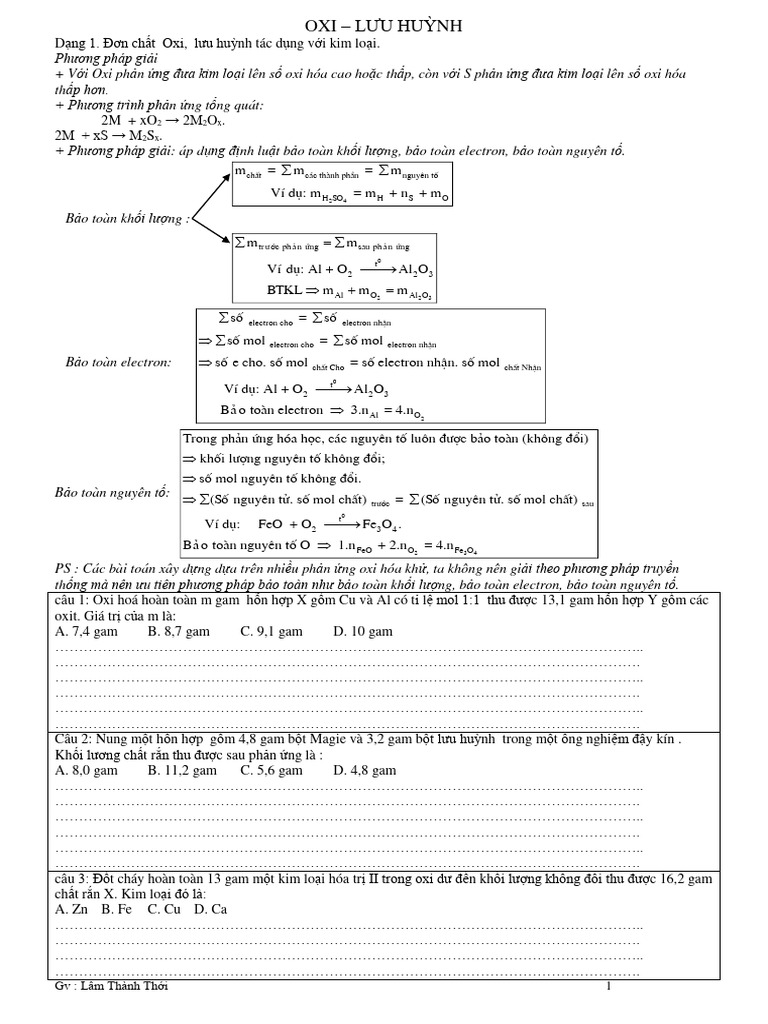 Các Dang Bai Tâp Oxi Lưu Huynh HS | PDF