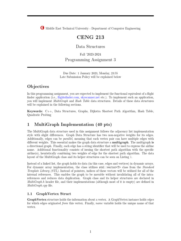 CENG 213 PA3 2023-v1 | PDF | Vertex (Graph Theory) | Function (Mathematics)