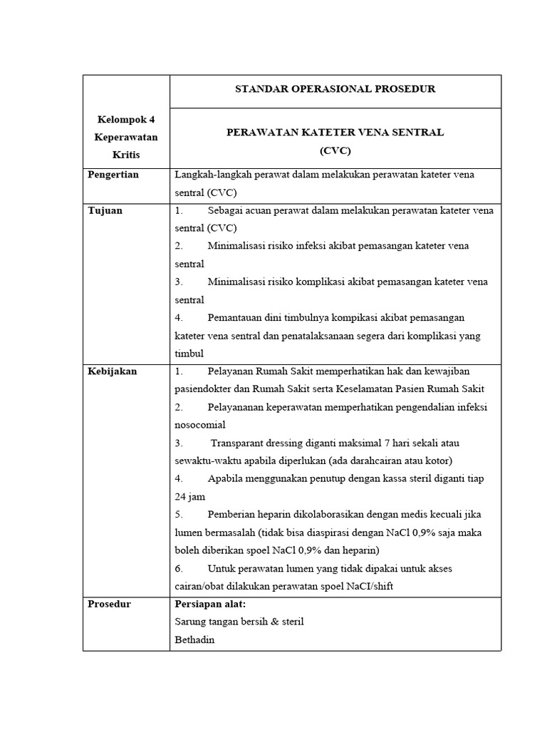 SOP Perawatan Kateter Vena Sentral | PDF | Sains & Matematika