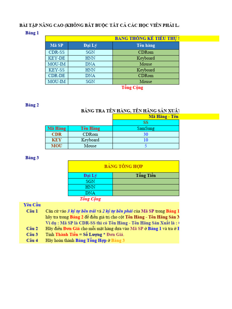 BT Vlookup Hlookup Nang Cao | PDF