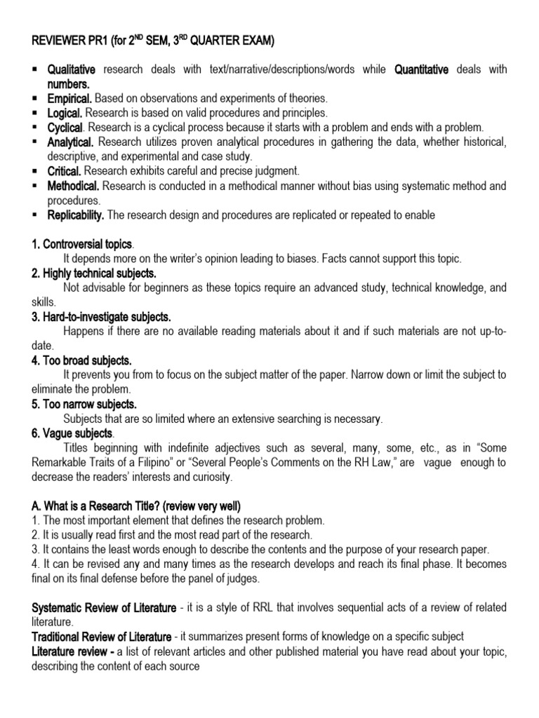 PR1 Reviewer For 3rd Quarter | PDF