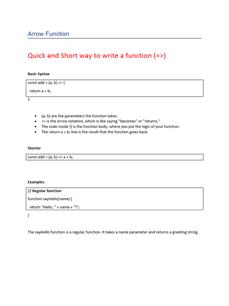 Arrow Function Pdf Parameter Computer Programming Programming Paradigms