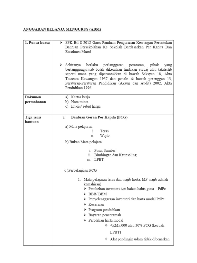 ANGGARAN BELANJA MENGURUS-abm | PDF