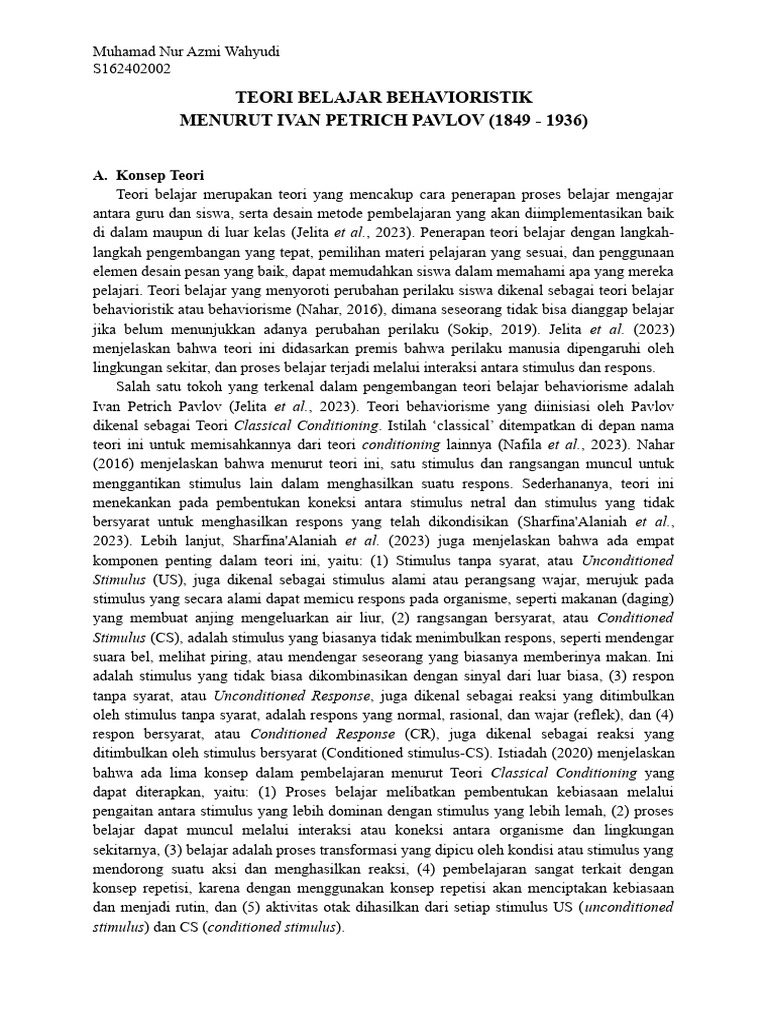 Teori Belajar Behavioristik Pavlov | PDF