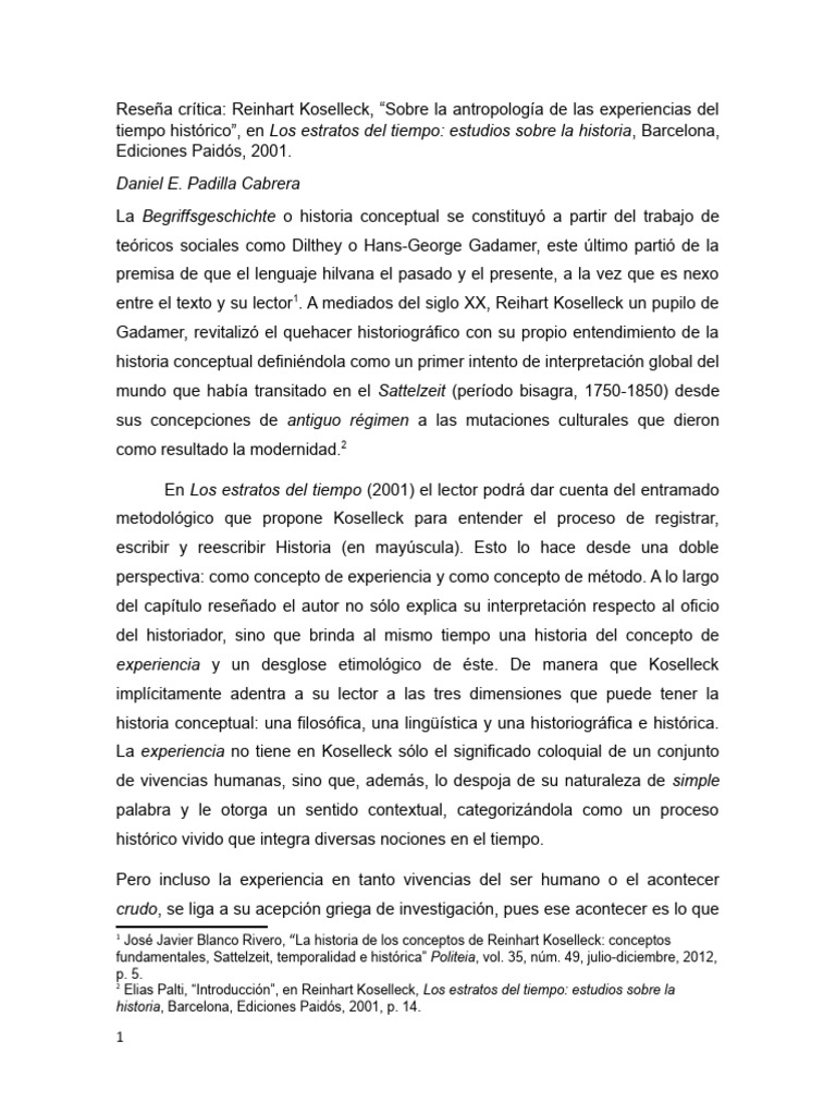 Análisis de Koselleck y la Historia Conceptual | PDF | Experiencia ...