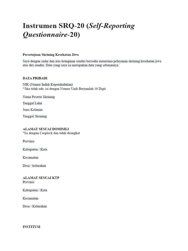 Template Instrumen SRQ | PDF