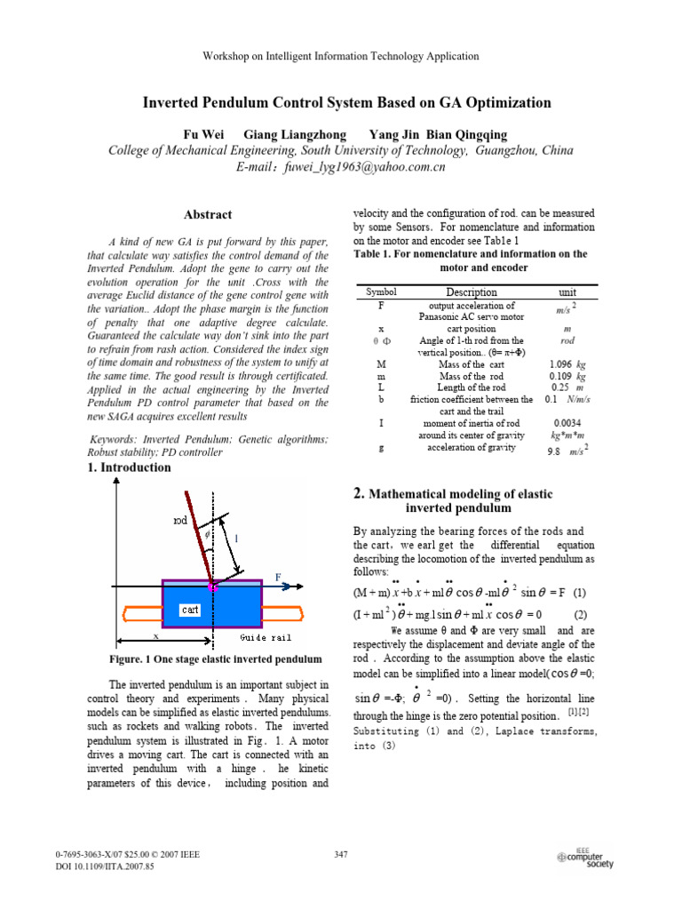 16 - Inverted Pendulum Control System Based On GA Optimization | PDF | Pendulum | Control Theory