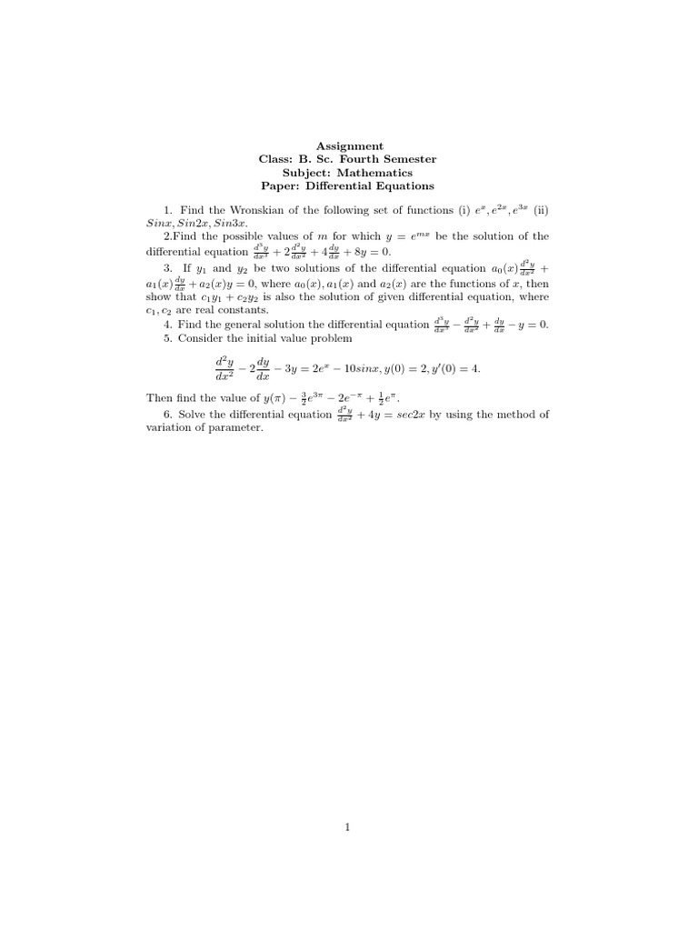 BSC 4 Sem Differential Equation Assignment | PDF