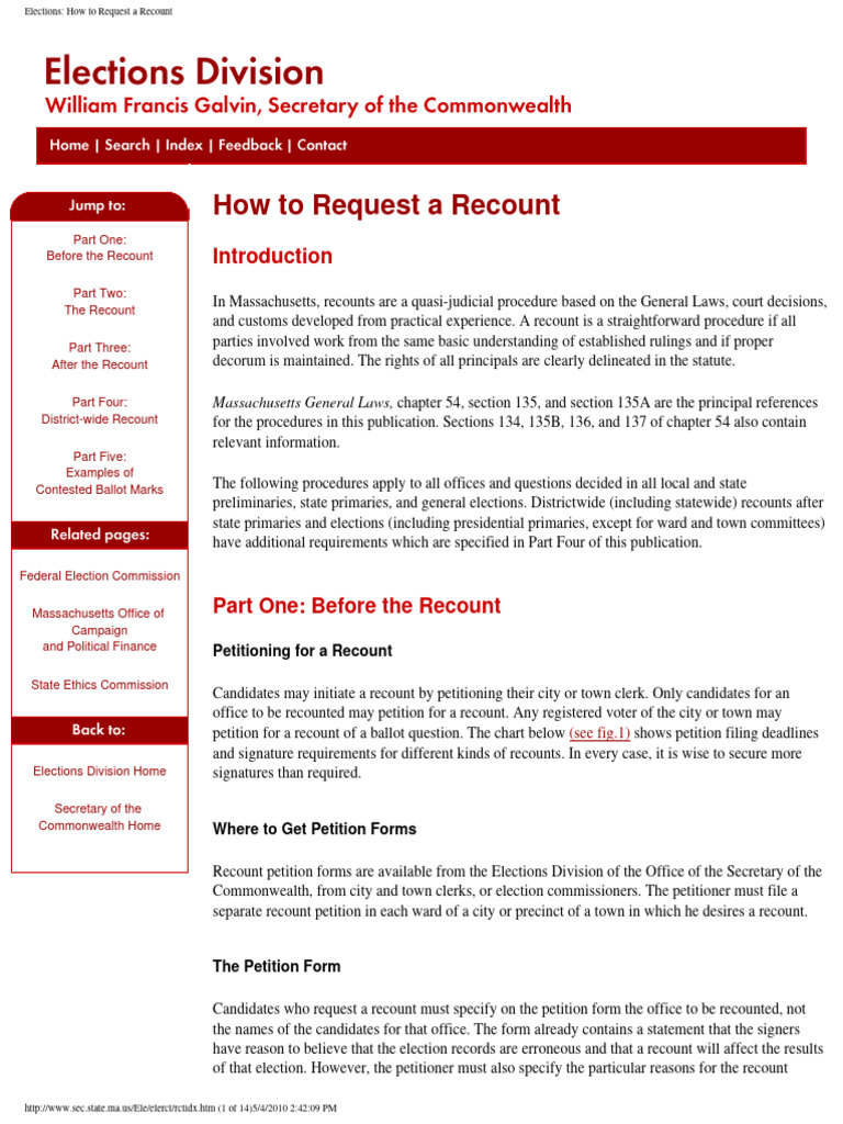4elections How To Request A Recount | PDF | Election Recount | Voting ...
