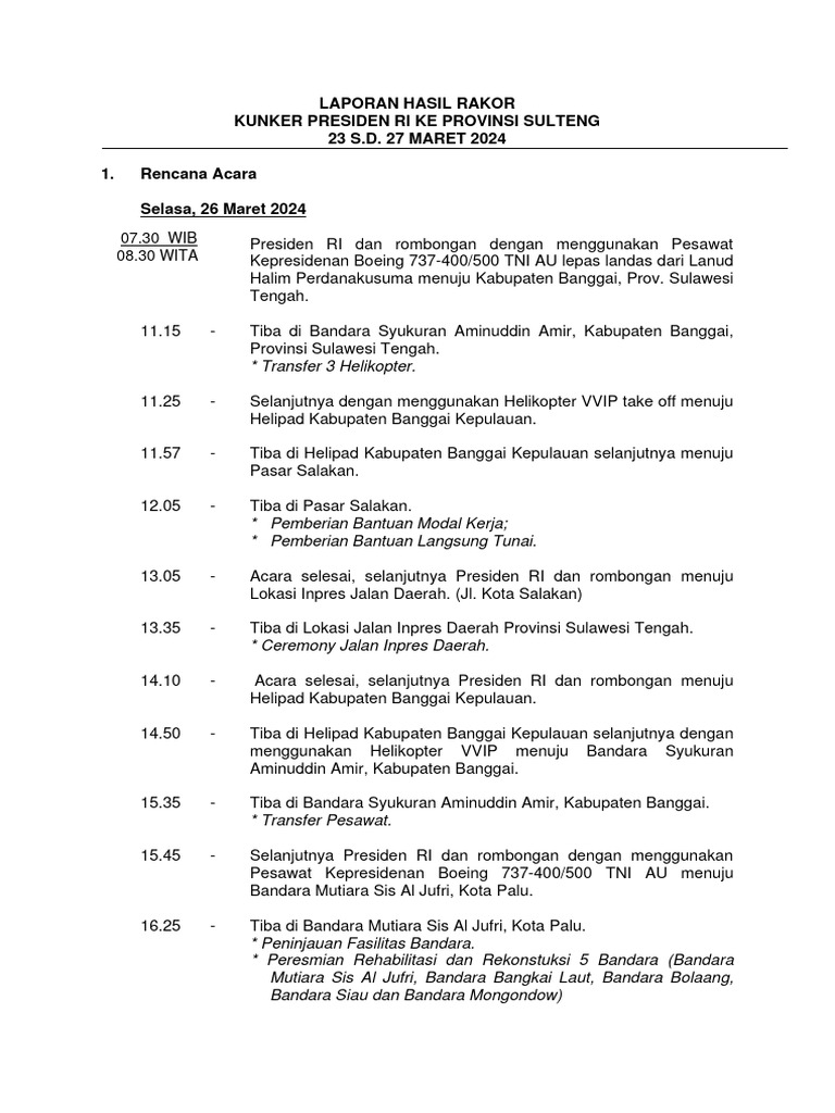 Kunker RI-1 Ke Prov. Sulteng, 26-27 Maret 2024 | PDF | Bisnis