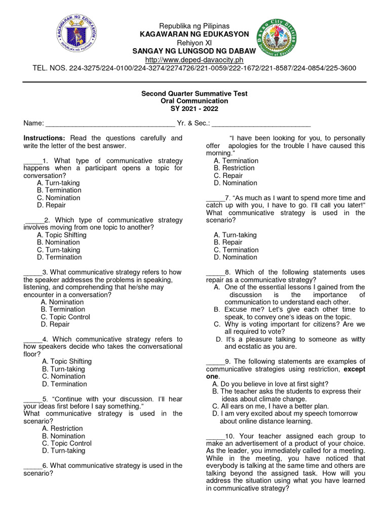 Oral Communication Test Guide | PDF | Career & Growth | Art