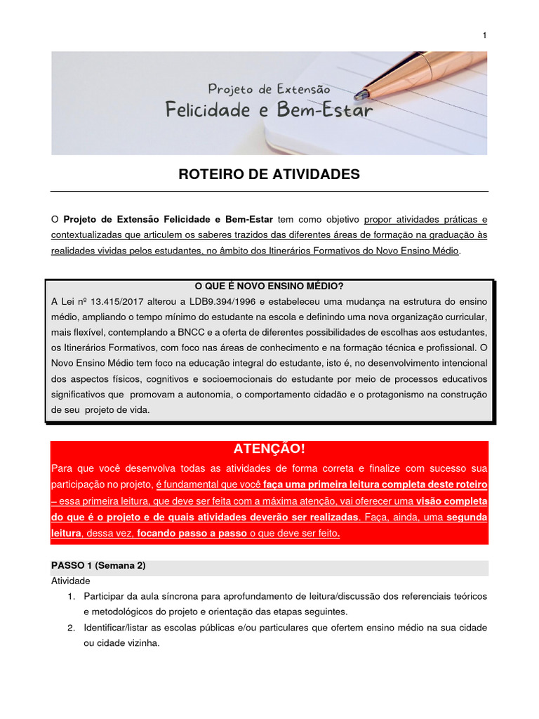 ATIVIDADE 1 Roteiro de Atividades | PDF