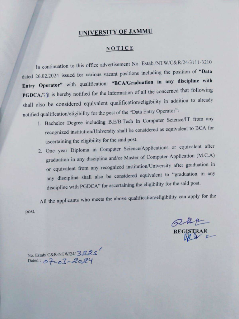 JU Recruitment Notice 2024 | PDF