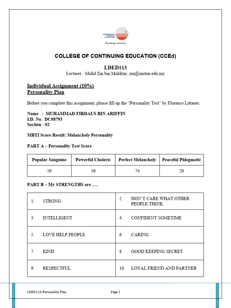 Personality Plan Template | PDF