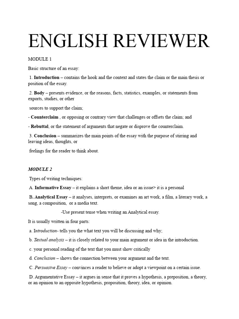 English Reviewer | PDF | Essays | Argument English Reviewer | PDF | Essays | Argument
