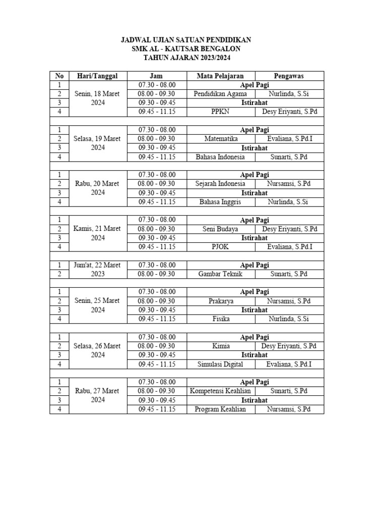 Jadwal Usp 2024 | PDF