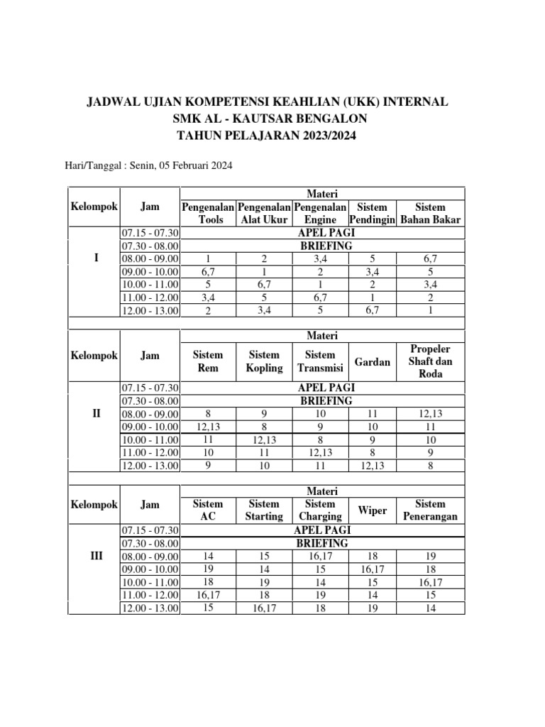 Jadwal UKK Internal | PDF