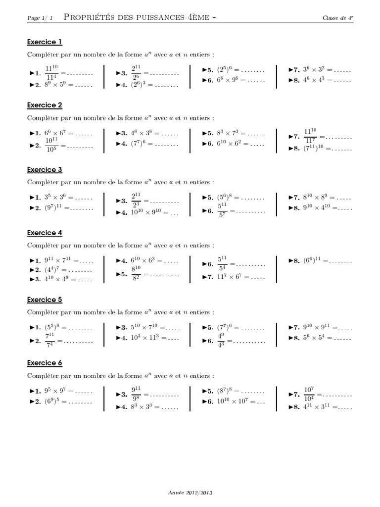 Proprietes Sur Les Puissances Serie D Exercices 2 | PDF