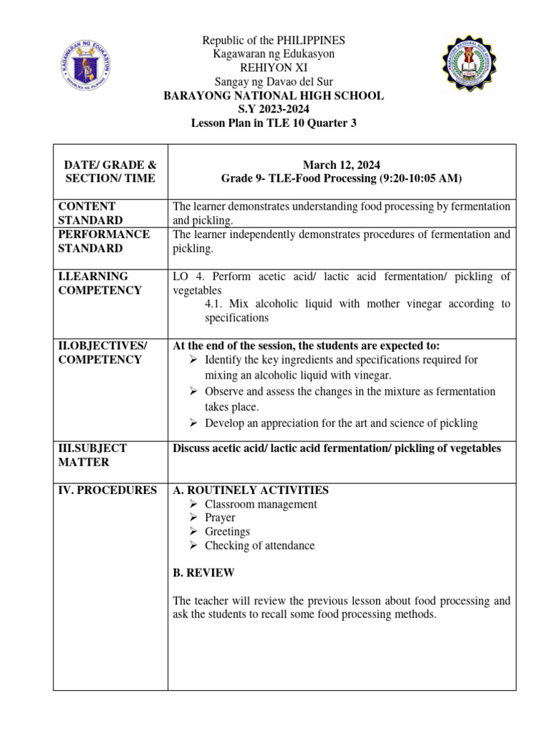 Lesson Plan Pickling Prior Knowledge | PDF | Pickling | Fermentation