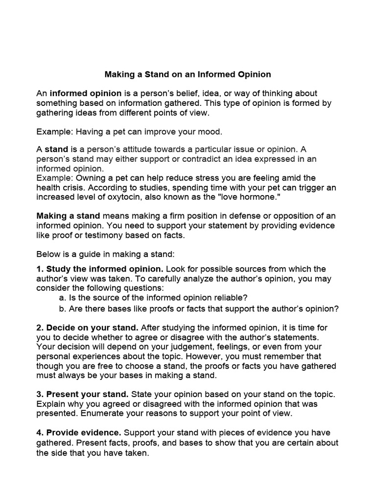 Making A Stand On An Informed Opinion | Download Free PDF | Evidence ...