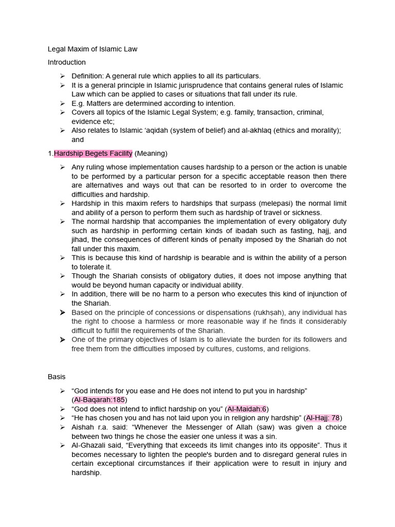 Legal Maxim of Islamic Law | PDF | Sharia | Certainty