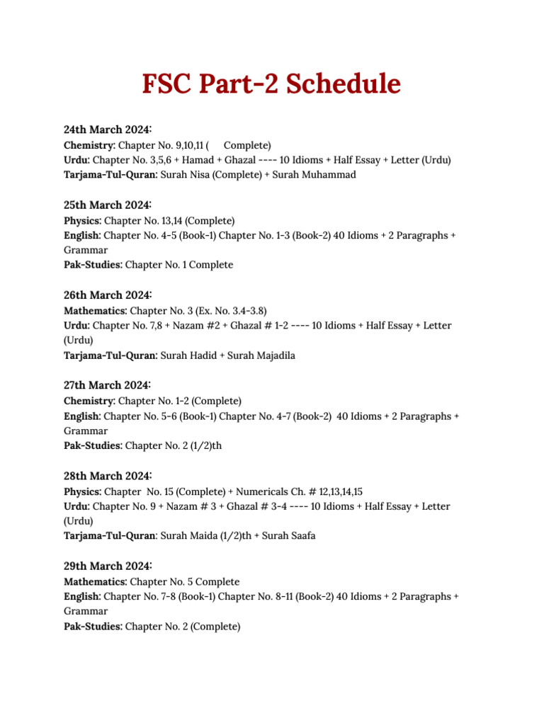 FSC Part-2 Schedule | PDF