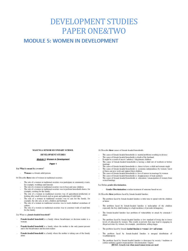 Module 5 Development Studies Paper 1&2 | PDF | Gender Studies | Gender Equality