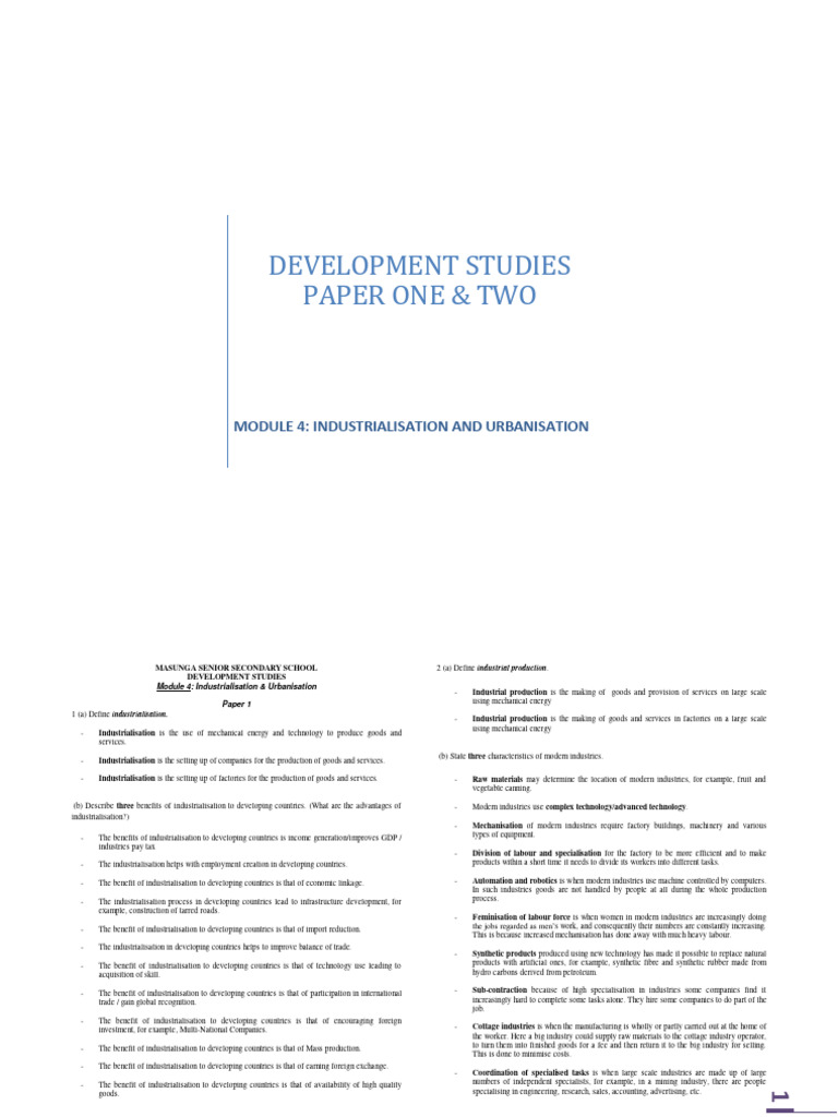 Module 4 Development Studies Paper 1&2 | PDF | Urbanization | Automation