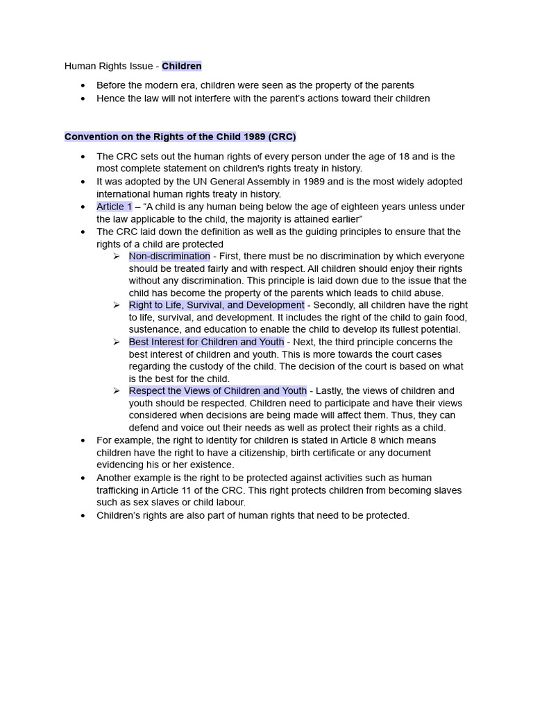 Human Rights Issues (Example) | PDF | Child Abuse | Children's Rights