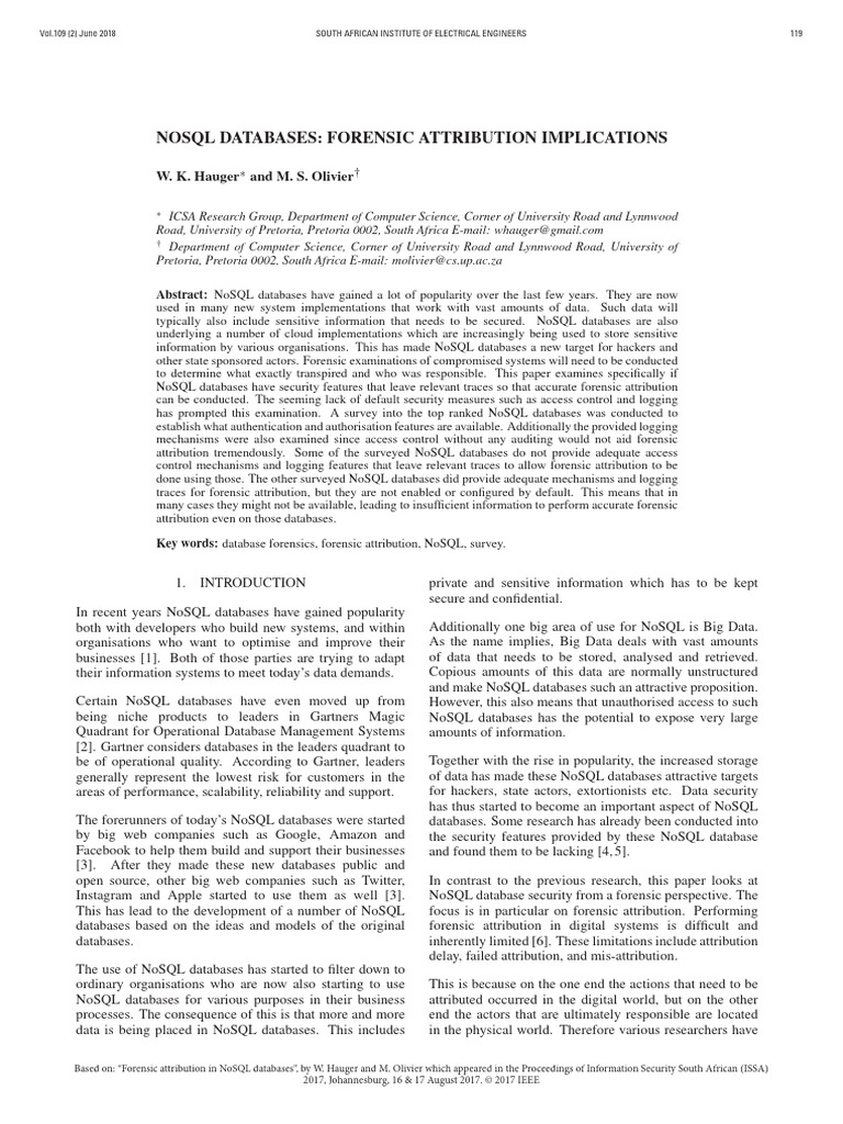 NOSQL Databases Forensic Attribution Implications | PDF | Databases | No Sql