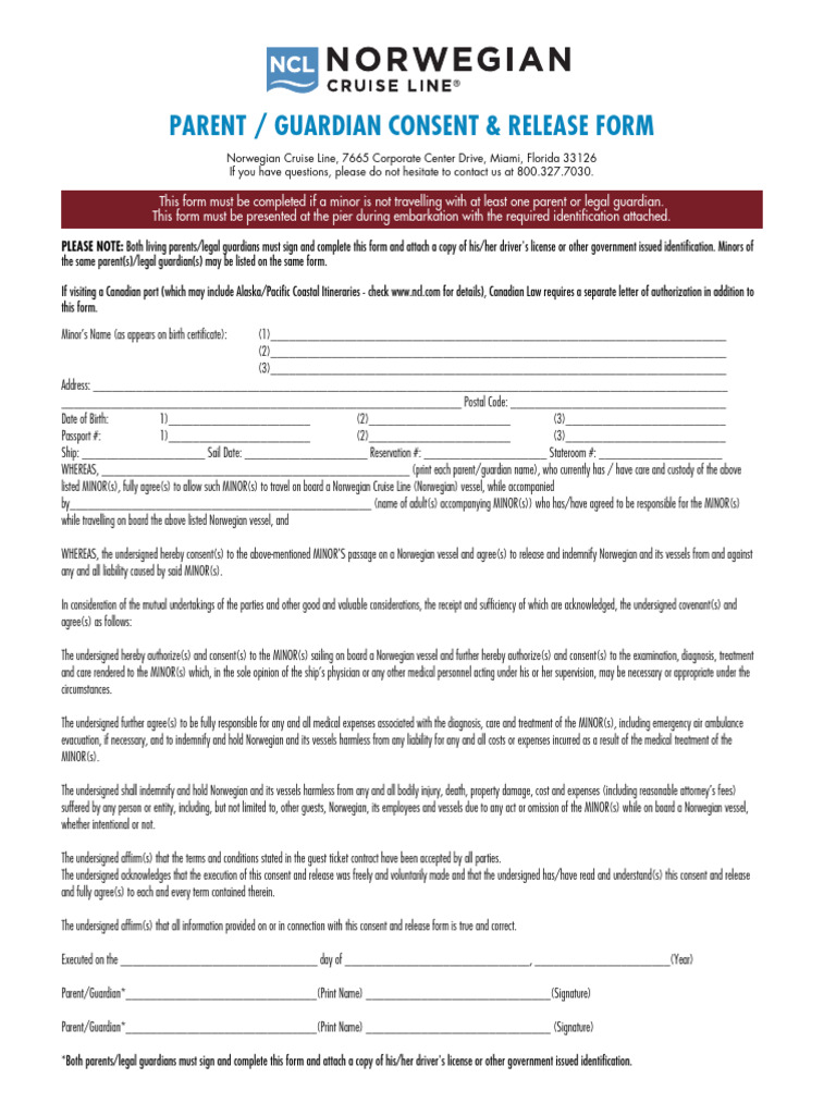 ParentGuardianForm 01302012b | PDF | Indemnity | Identity Document