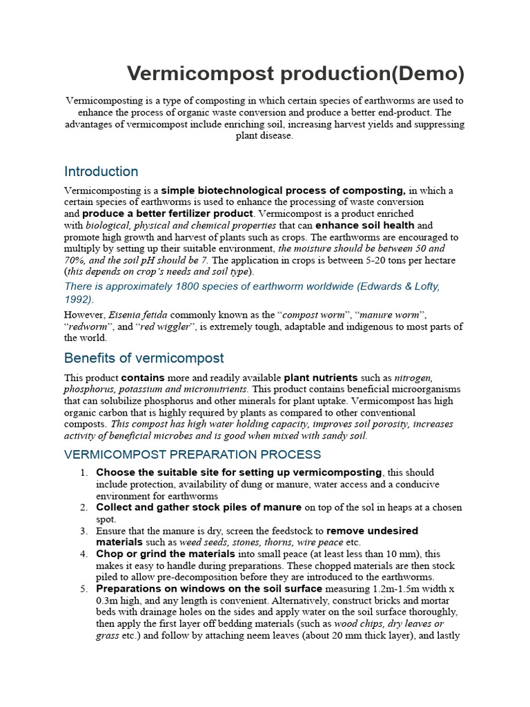 Vermi Compost Protocol | PDF | Soil | Compost
