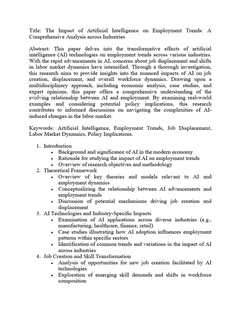 The Impact of Artificial Intelligence On Employment Trends: A ... The Impact of Artificial Intelligence On Employment Trends: A ...