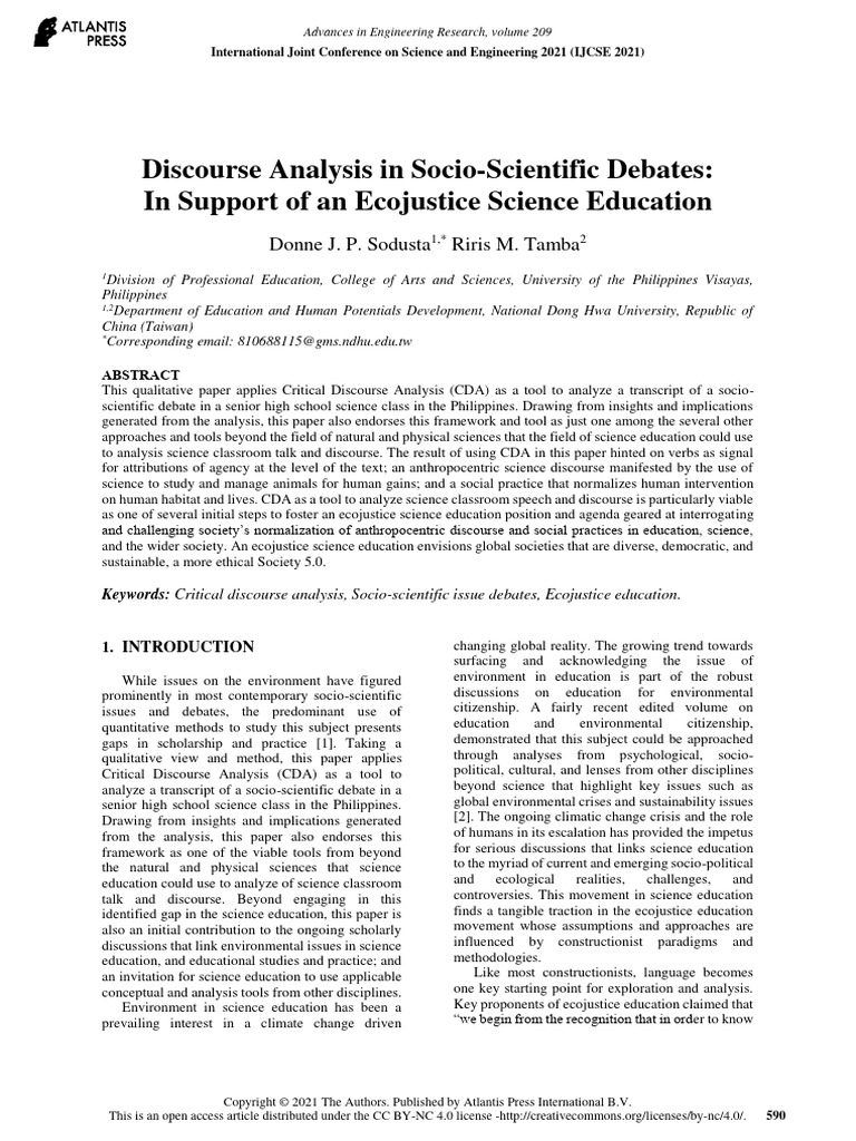 Discourse Analysis in Socio-Scientific Debates: in Support of An ...