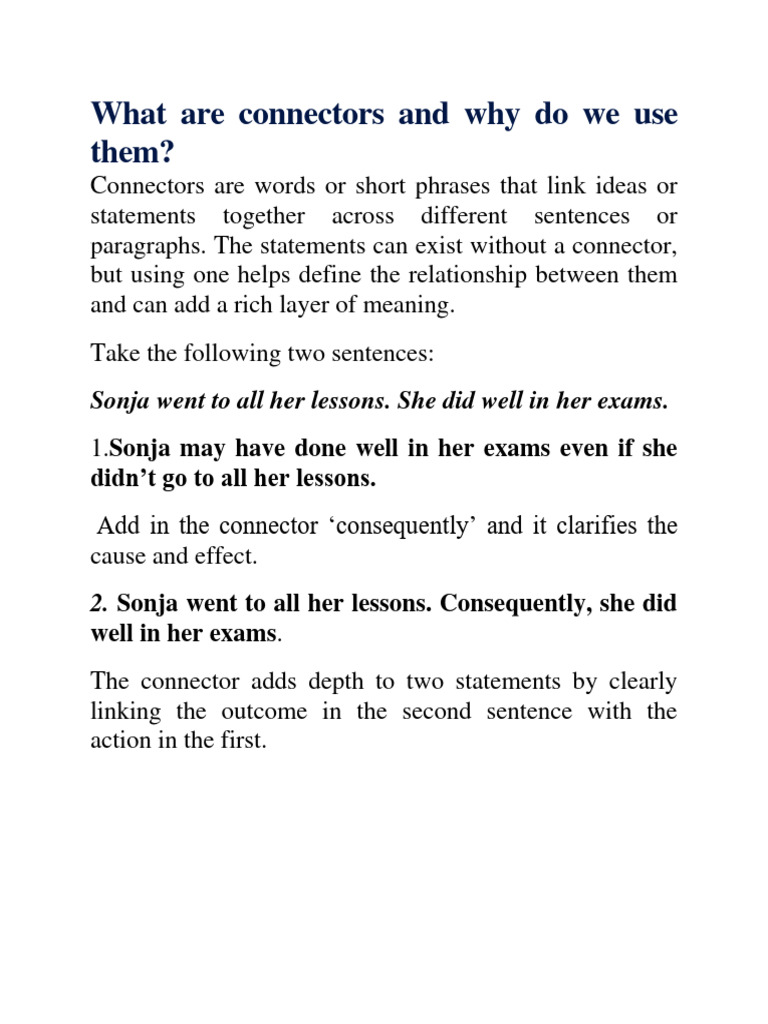 Usage of connectors | PDF | Sentence (Linguistics) | Syntax