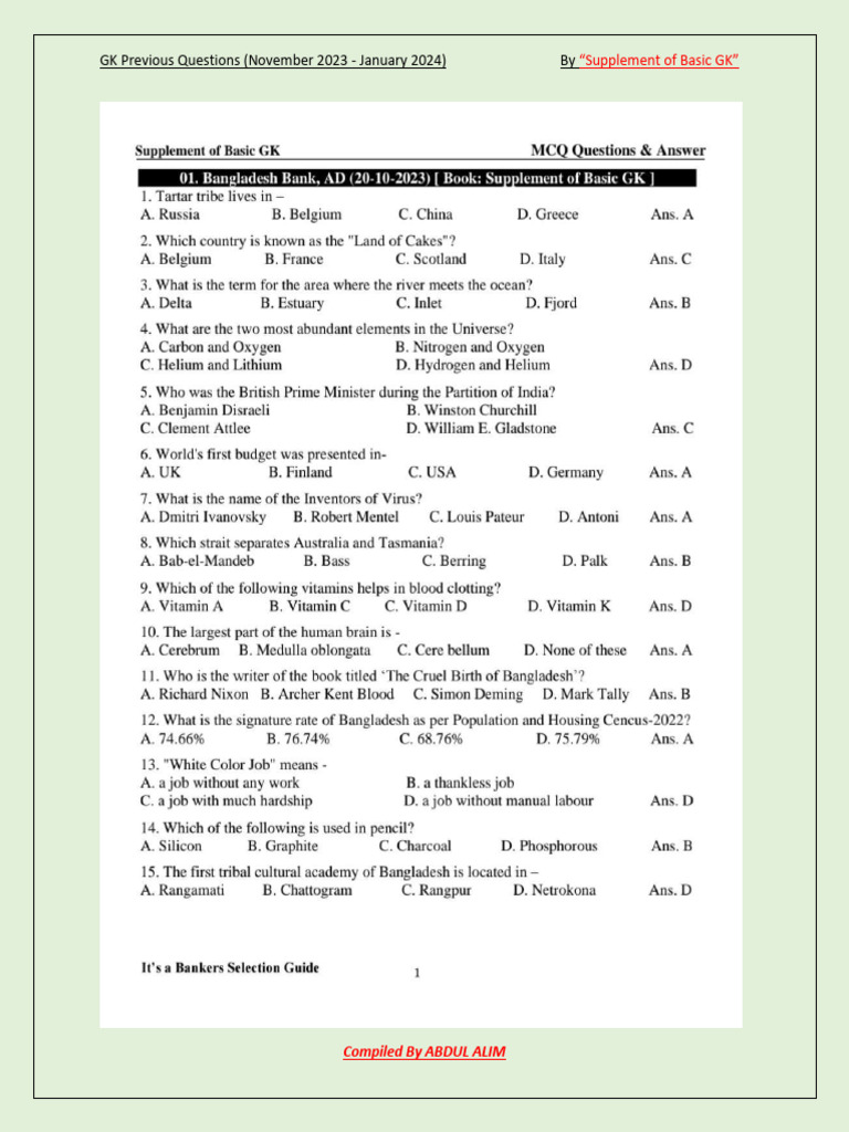 GK Questions Nov 2023-Jan 2024 | PDF