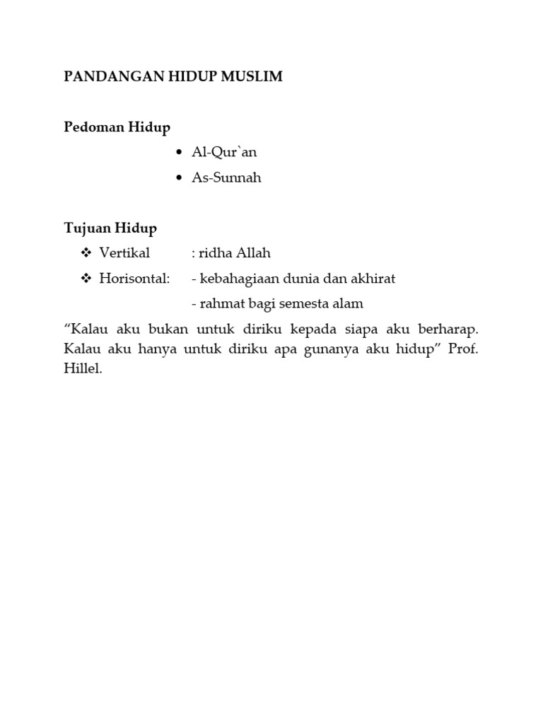 Pandangan Hidup Seorang Muslim | PDF | Pengembangan Diri | Agama ...