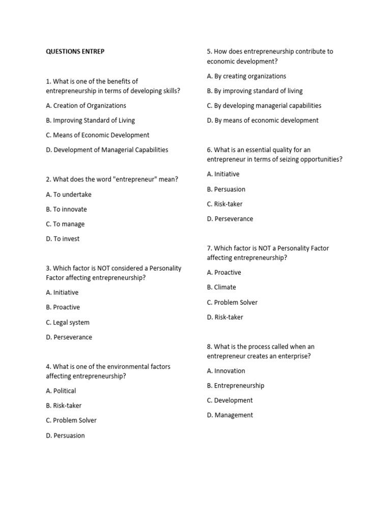 Questions Entrep Final | Download Free PDF | Entrepreneurship | Supply ...