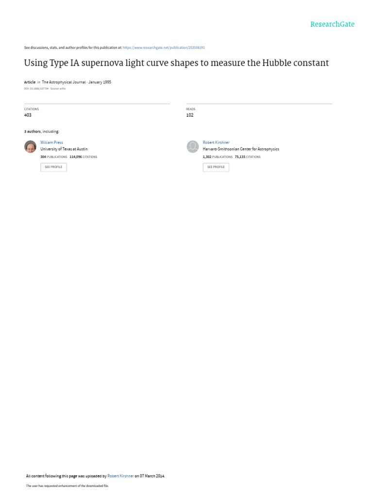 Using Type IA Supernova Light Curve Shapes To Measure The Hubble Constant | PDF | Science ...