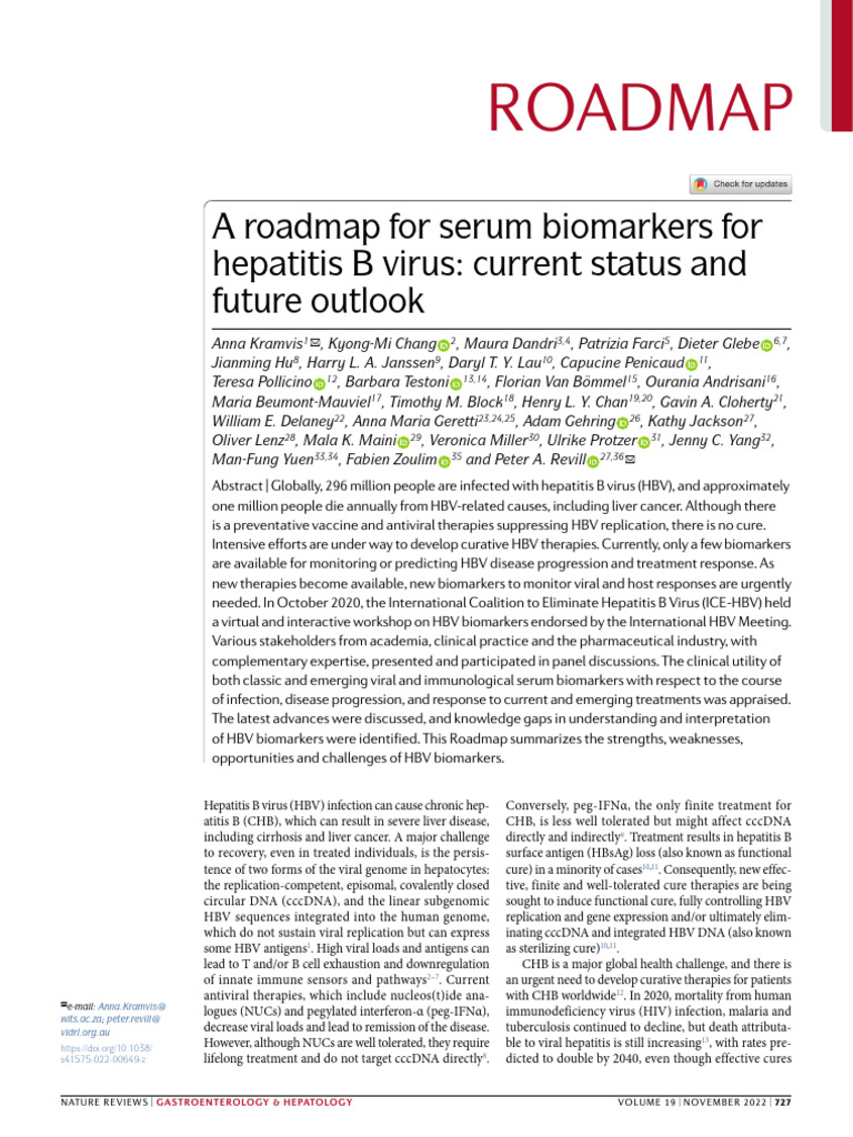 Roadmap: A Roadmap For Serum Biomarkers For Hepatitis B Virus: Current ...