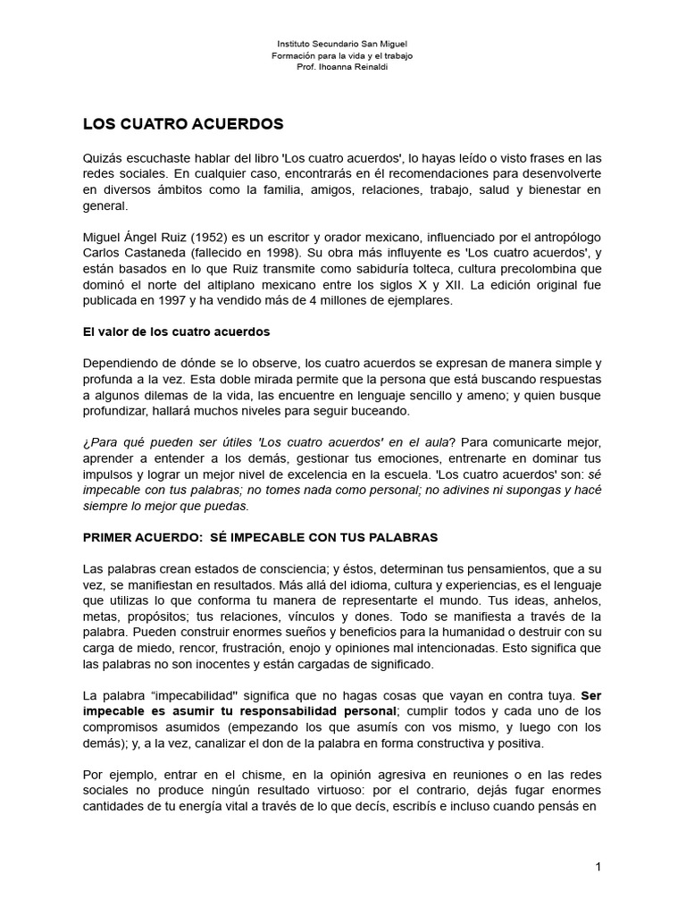 Los Cuatro Acuerdos en el Aula | PDF | Las emociones | Cerebro