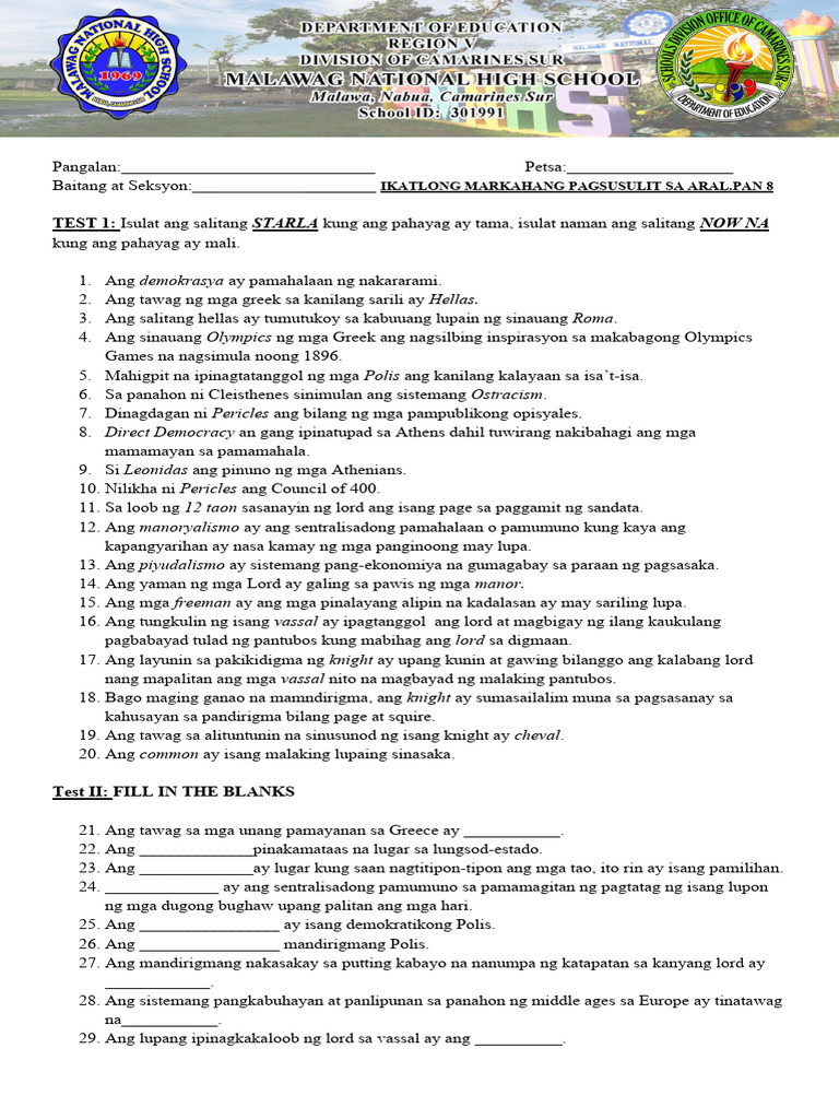 3rd Grading Exam | PDF