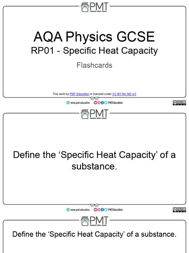Flashcards - RP 01 Specific Heat Capacity - AQA Physics GCSE | PDF ...