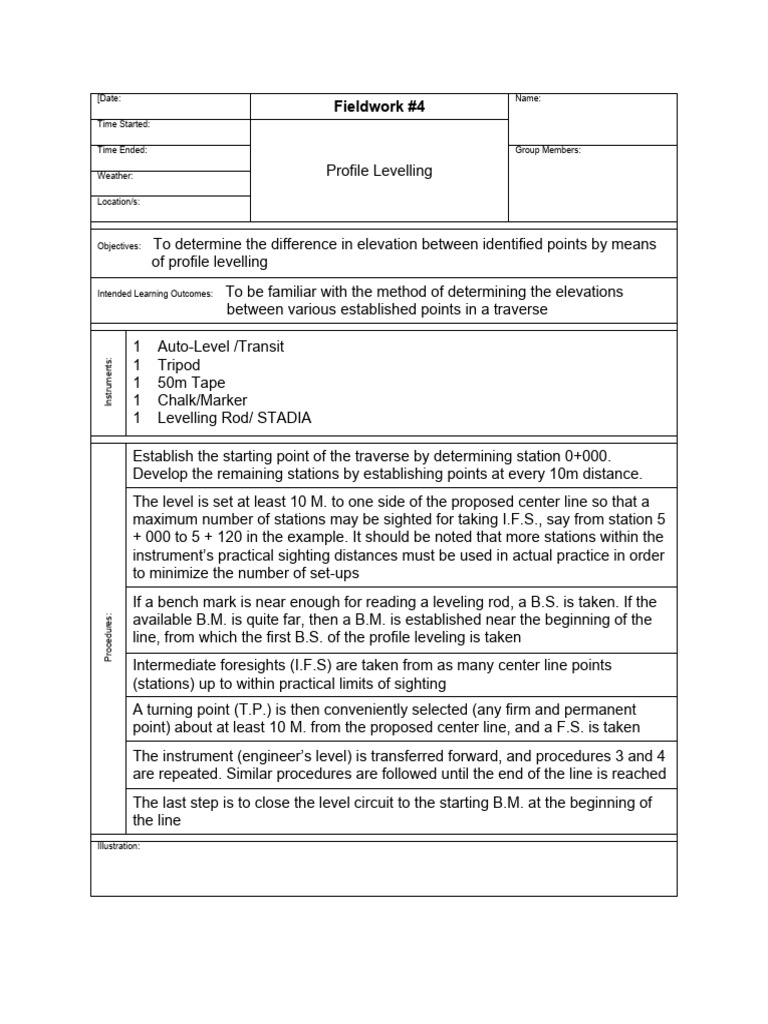 Profile Levelling Fieldwork Guide | PDF
