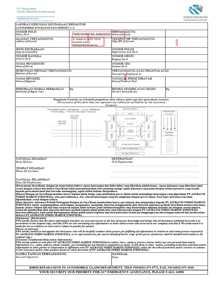 Form Klaim Auto 012022 | PDF