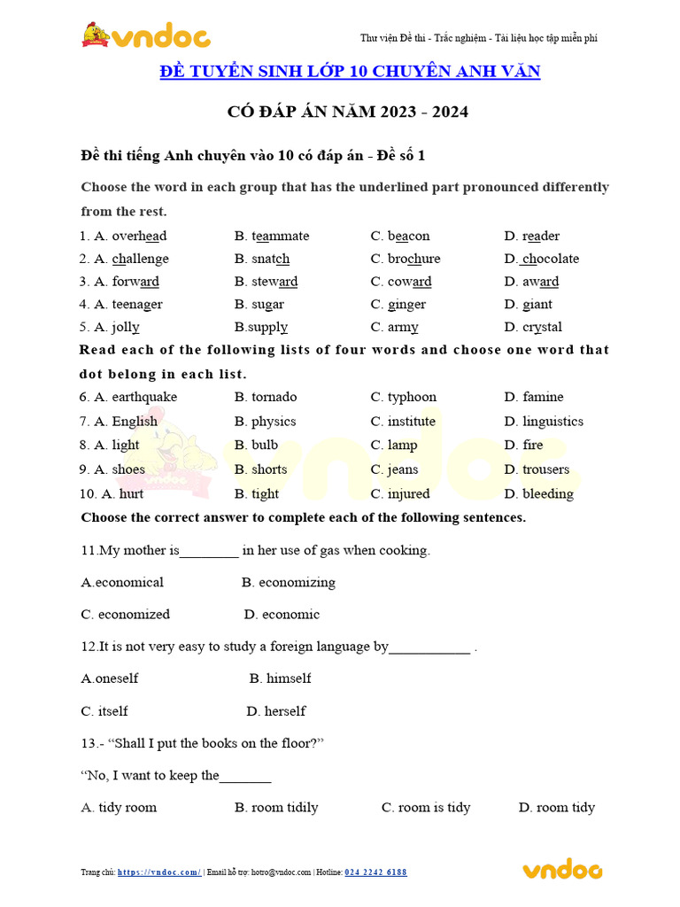 Bo de On Thi Vao Lop 10 Chuyen Tieng Anh | PDF | Honey | Beehive