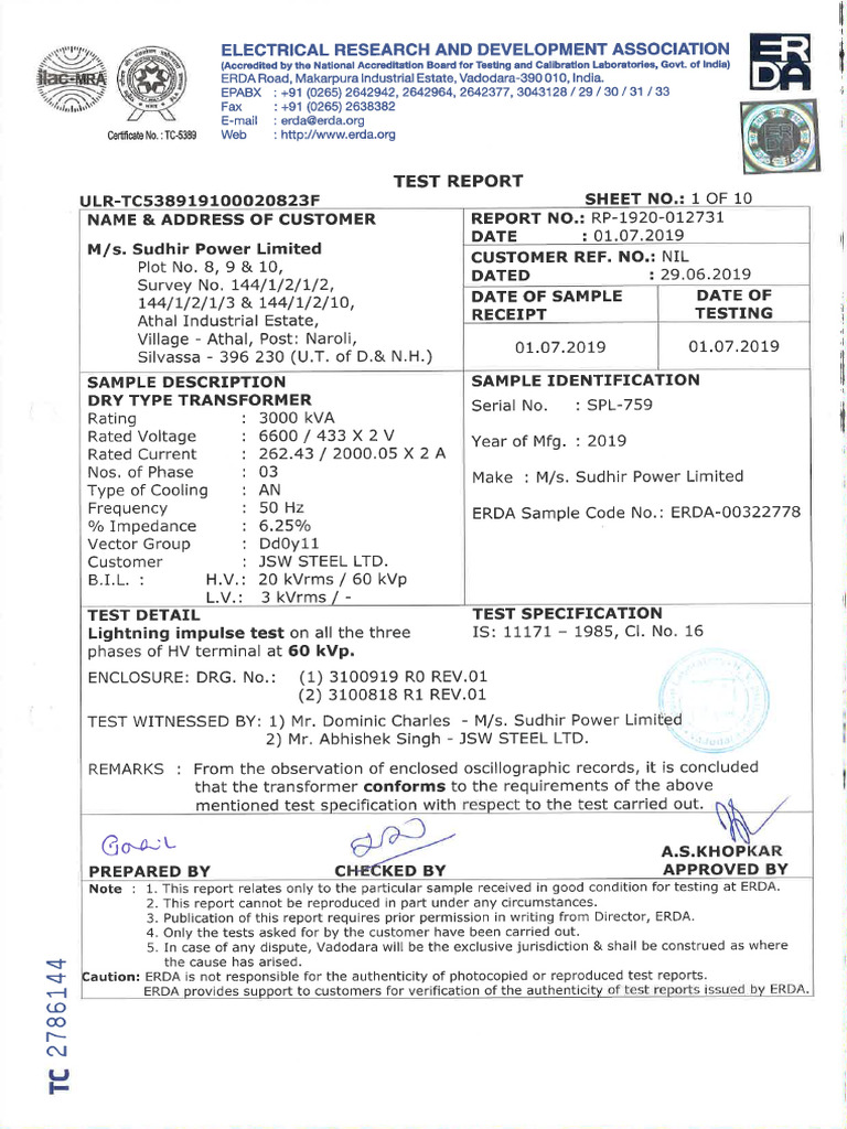 3 Mva Impulse Test Report | PDF