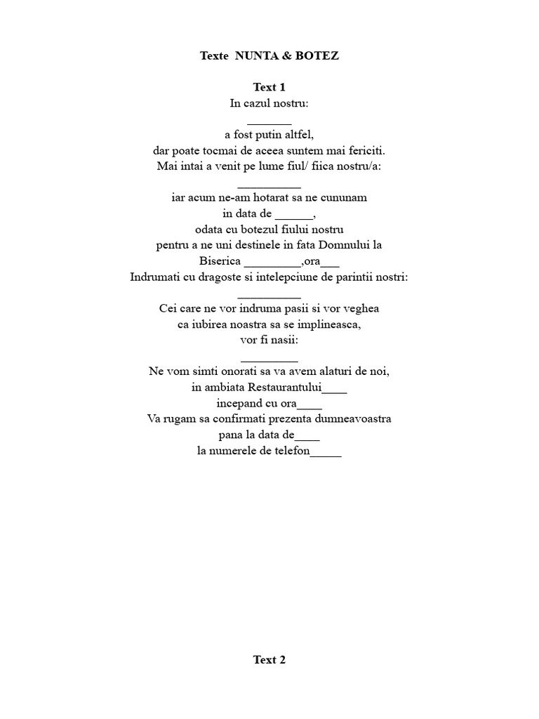 Texte Nunta Si Botez | PDF