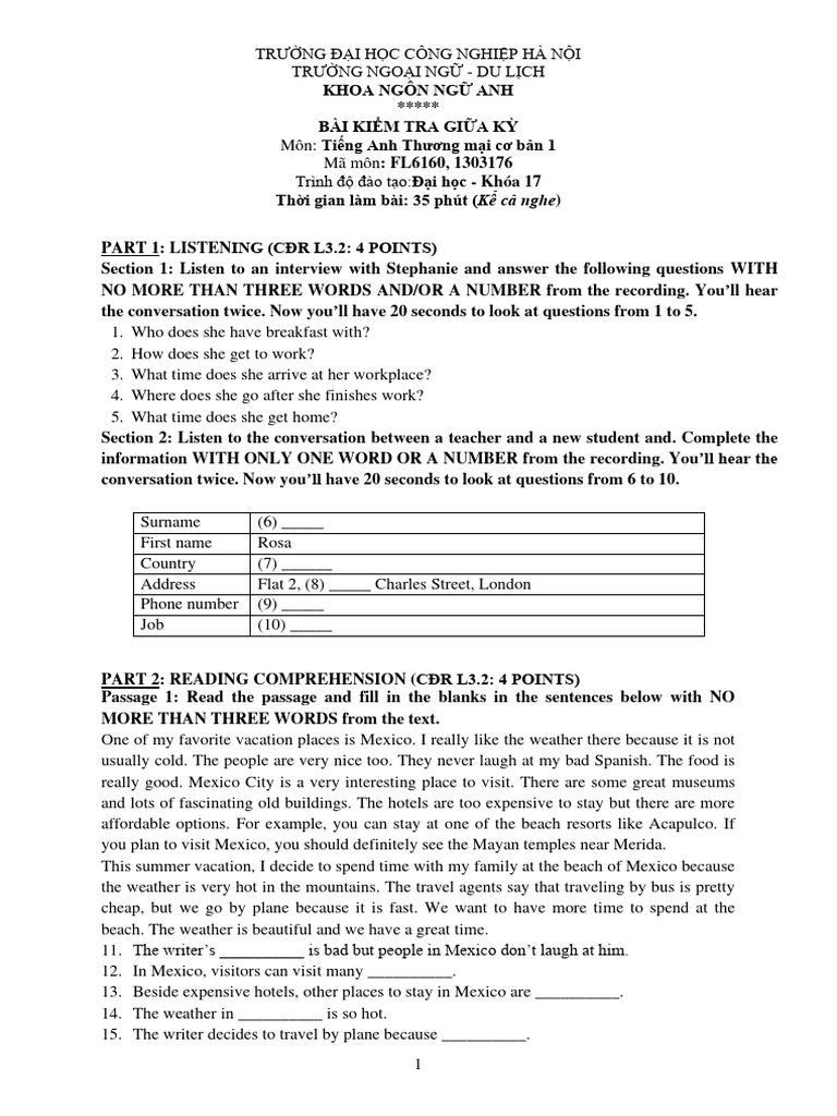 Midterm Exam: Basic Business English | PDF | Workweek And Weekend